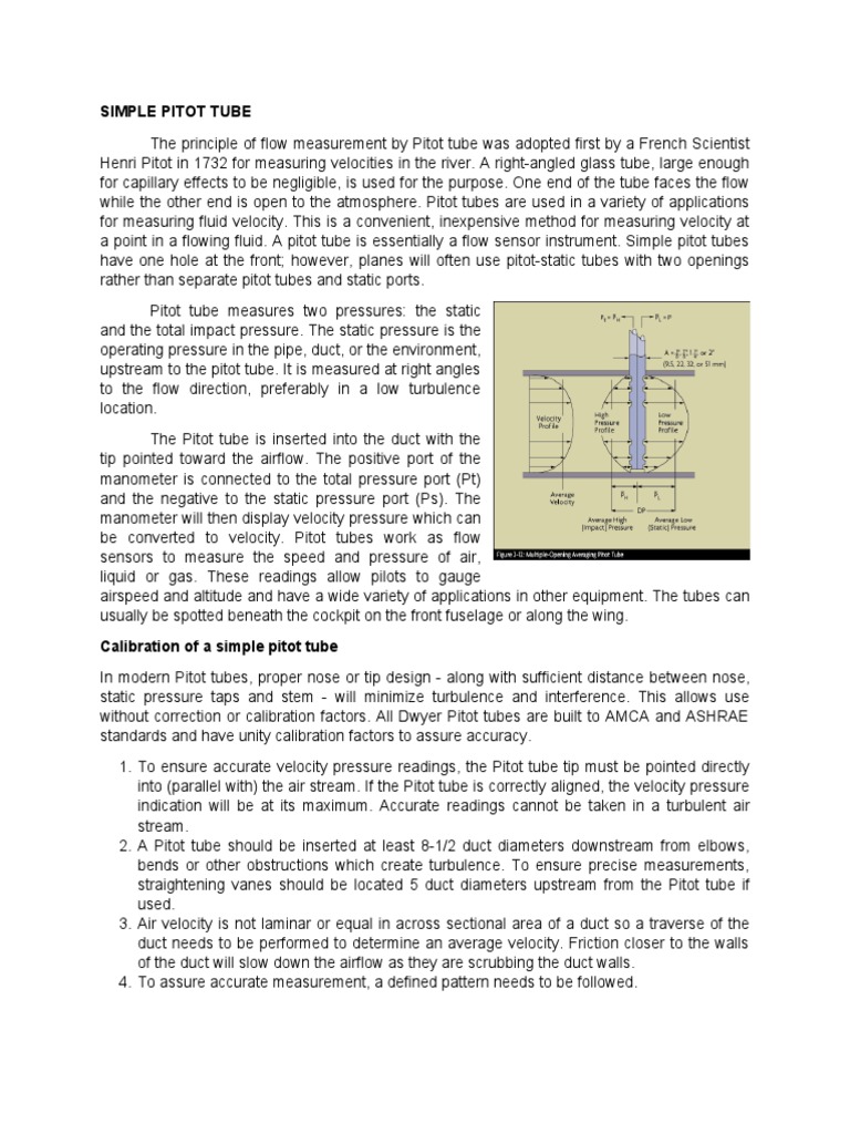 Measuring Fluid Velocity Using Simple Pitot Tubes | PDF | Aerospace ...