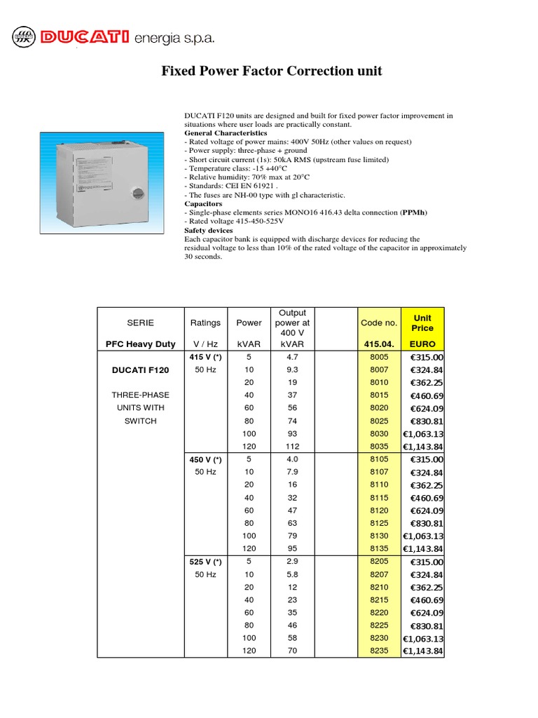 Fixed Power Factor Correction Unit: General Characteristics | PDF ...
