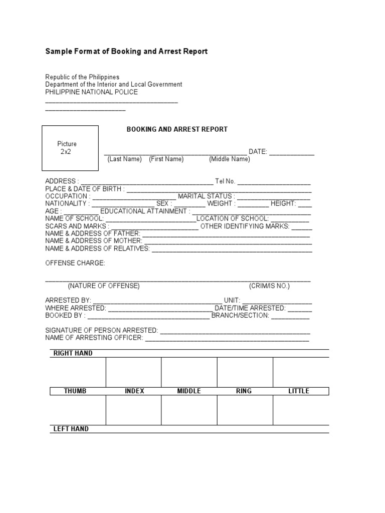 Sample Format of Booking and Arrest Report | PDF