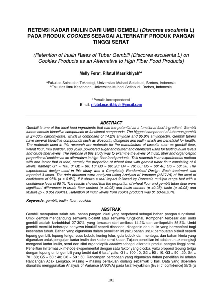 (Retention of Inulin Rates of Tuber Gembili (Discorea Esculenta L) On ...