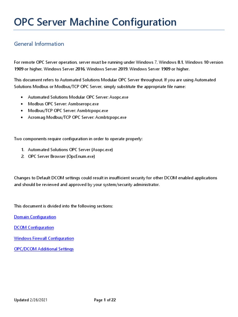 OPC Server Machine Configuration: General Information | Download Free ...