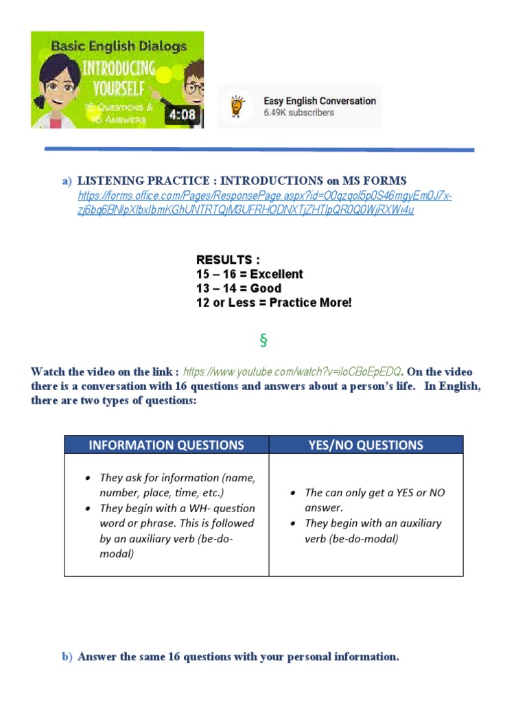 Introductions and Questions | PDF | Question | Verb