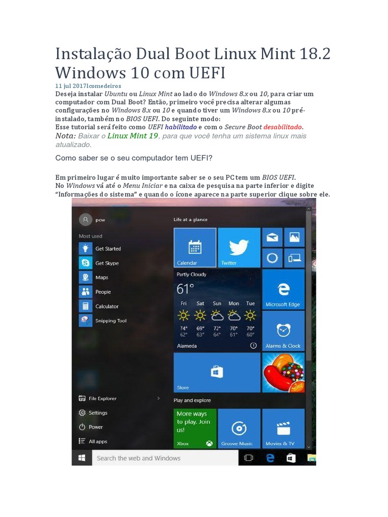 Dual Boot: Instalação Linux Mint 18.2 UEFI | PDF | Inicialização ...