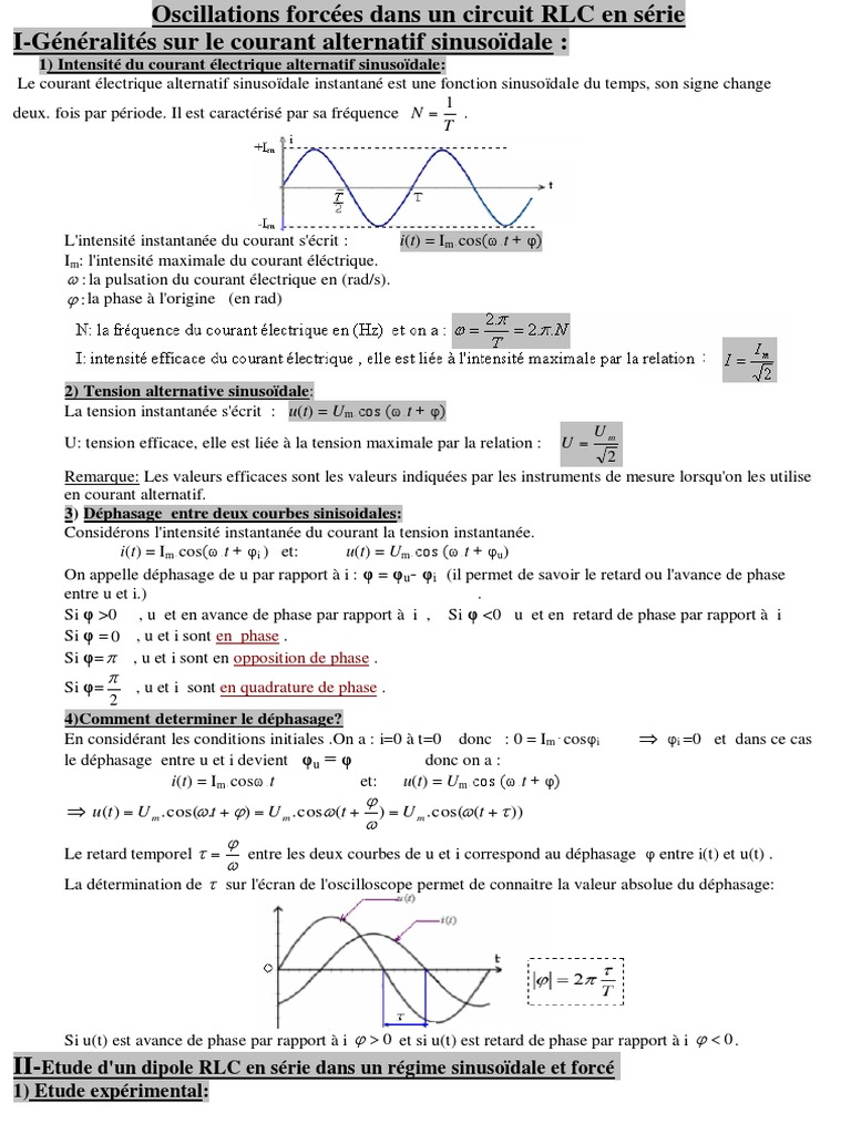 Oscillations forcées et résonance RLC | PDF | Courant alternatif | Puissance (physique)