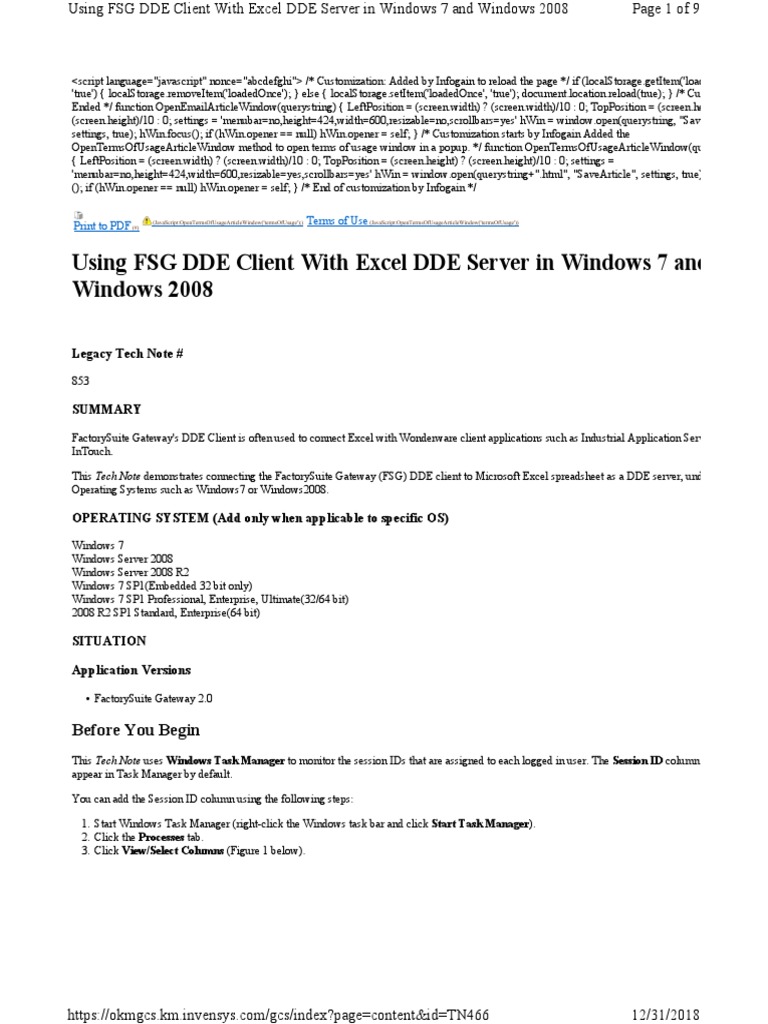 Using FSG DDE Client With Excel DDE Server in Windows 7 and Windows ...