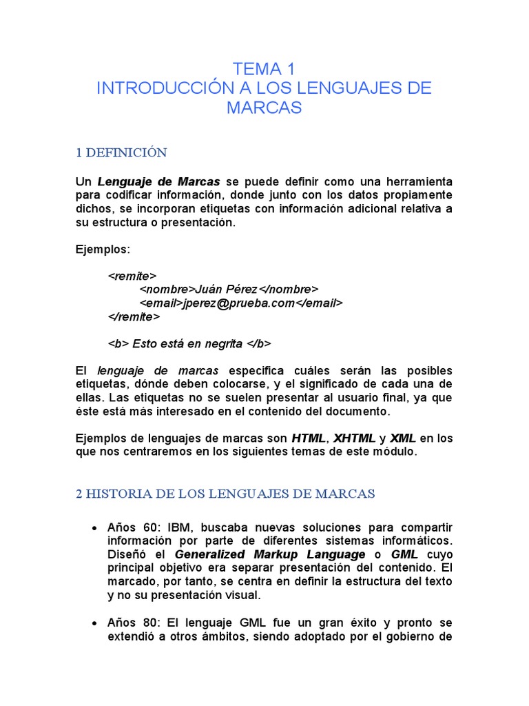 TEMA 1 Introduccion A Los Lenguajes de Marcas | PDF | Lenguaje de ...