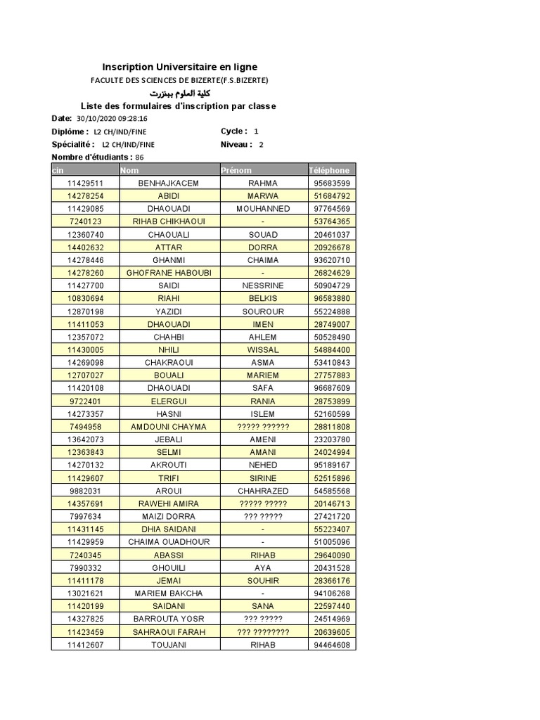 Inscription en Ligne F.S. Bizerte | PDF