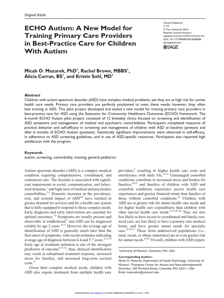 ECHO Autism: A New Model For Training Primary Care Providers in Best ...