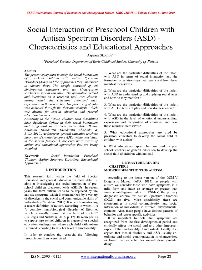 Social Interaction of Preschool Children With Autism Spectrum Disorders ...