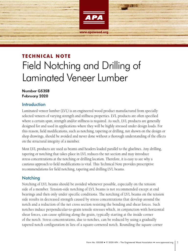 Field Notching and Drilling of Laminated Veneer Lumber: Technical Note ...