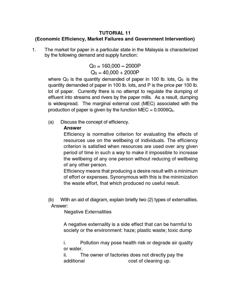 Answer Scheme Tutorial 11 | PDF | Externality | Microeconomics