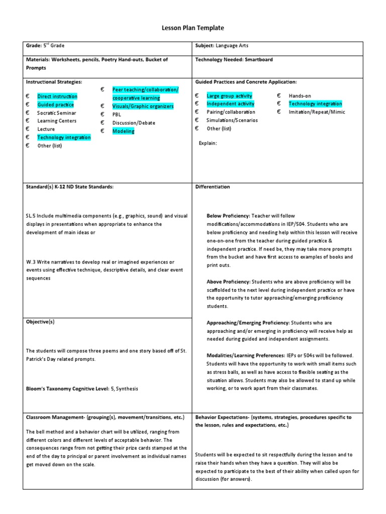 Lesson Plan Template | PDF | Lesson Plan | Poetry