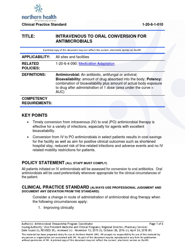 Intravenous To Oral Conversion | PDF | Bioavailability | Pharmacy
