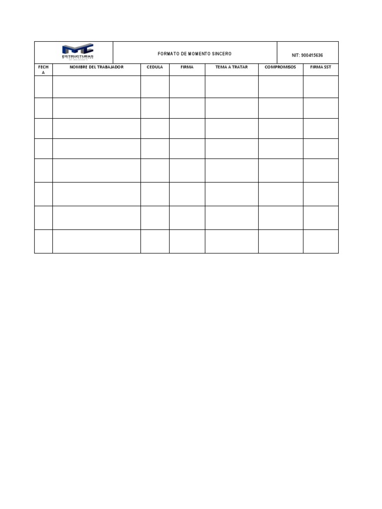 Formato de Momento Sincero | PDF