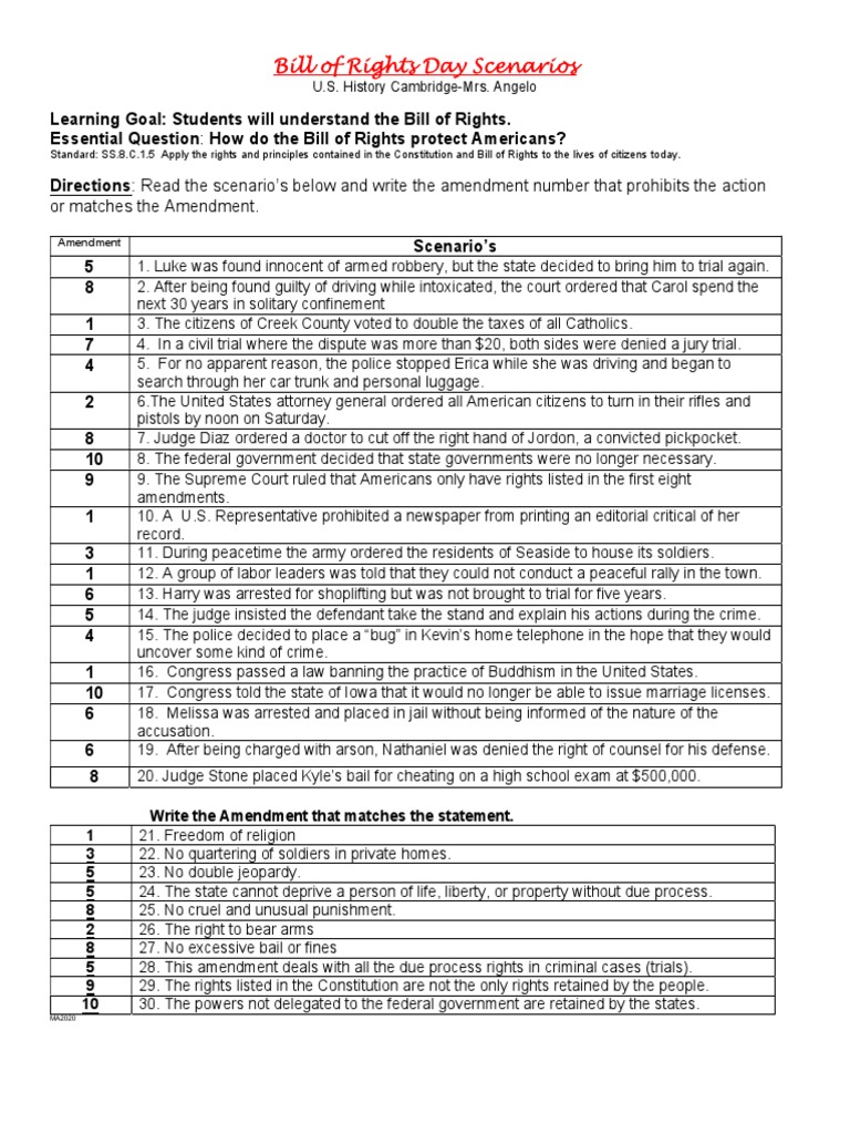 Bill of Rights Day Scenarios | PDF | United States Bill Of Rights | Bail