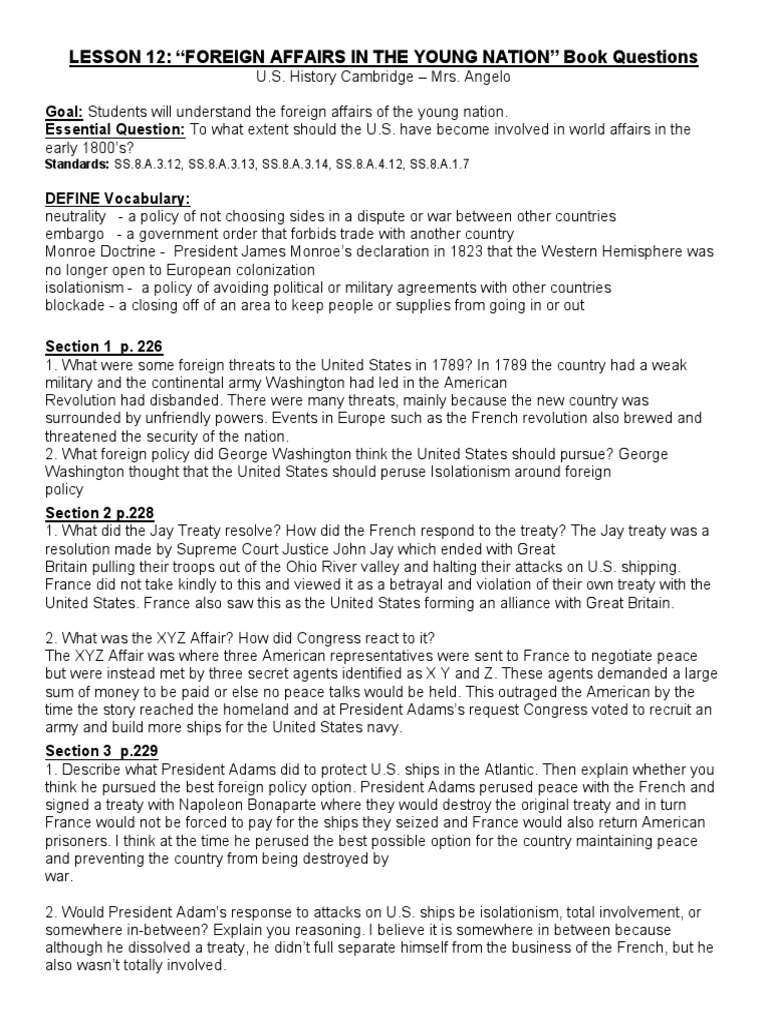 U.S. Foreign Affairs in the Early 1800s | PDF | Diplomacy ...