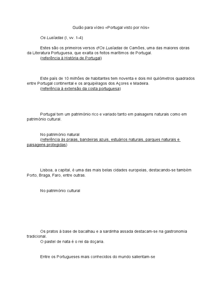 Guião para o Vídeo Portugal Visto Por Nós | PDF