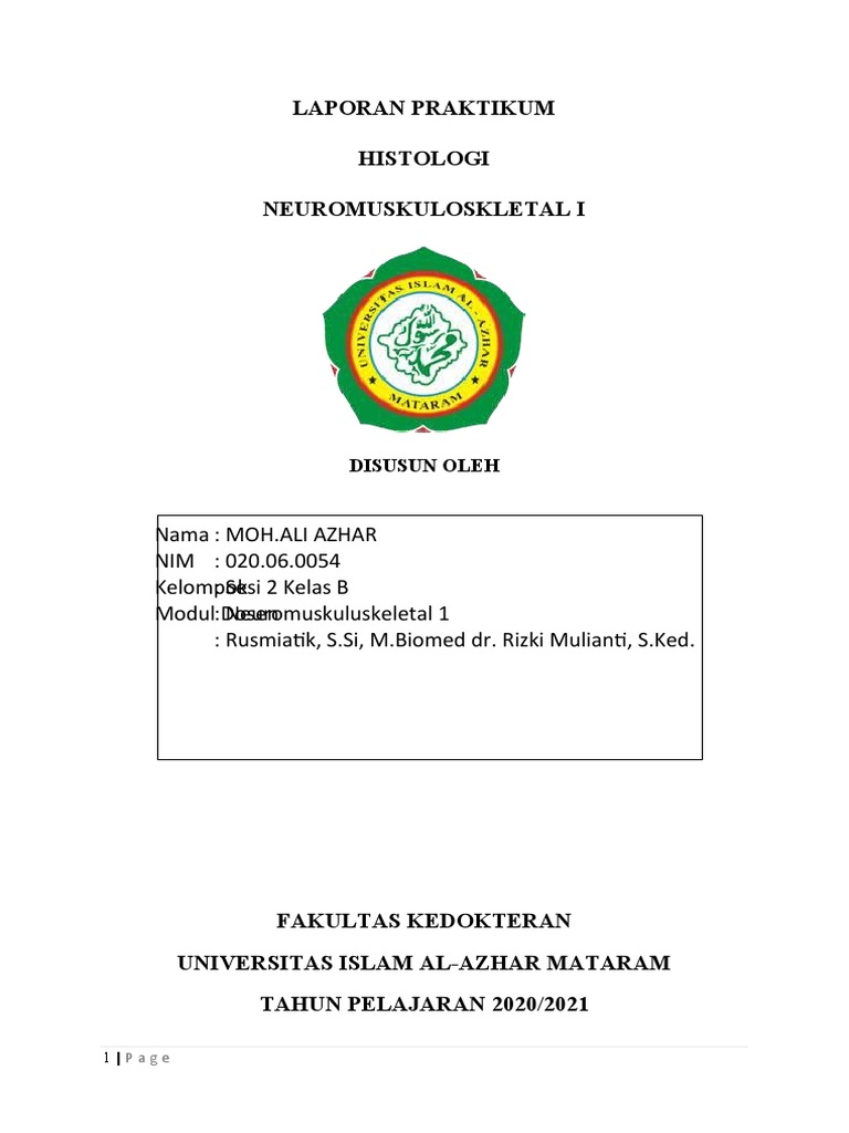 LAPORAN PRAKTIKUM HISTOLOGI SISTEM SARAf 1 - Moh Ali Azhar - 020.06.054 | PDF