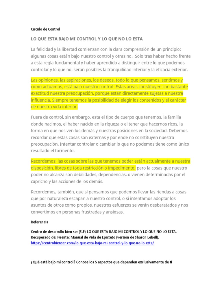 Circulo de Control | PDF | Las emociones | Estrés (biología)