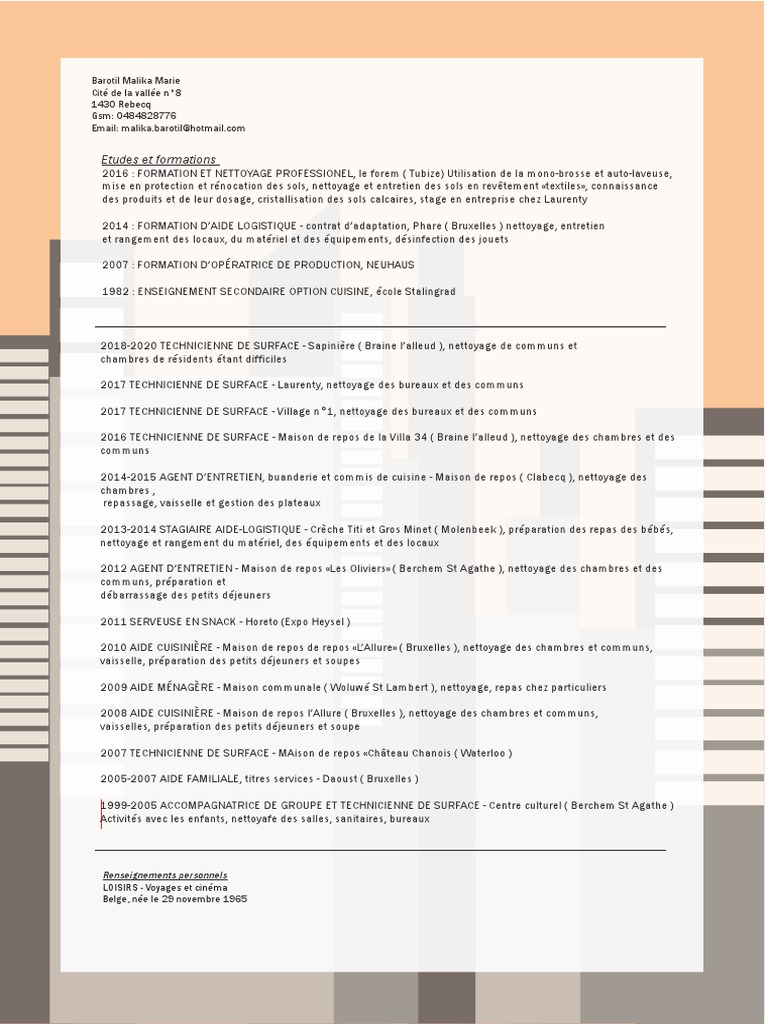 CV Malika | PDF | Accueil | Nourritures