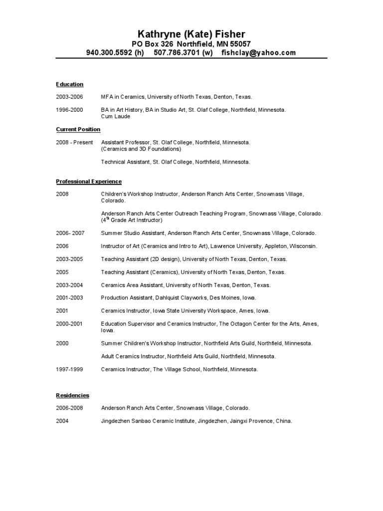 K-Fisher CV | PDF | Pottery | Crafts