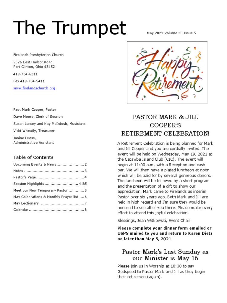 The Trumpet: Pastor Mark & Jill Cooper'S Retirement Celebration ...