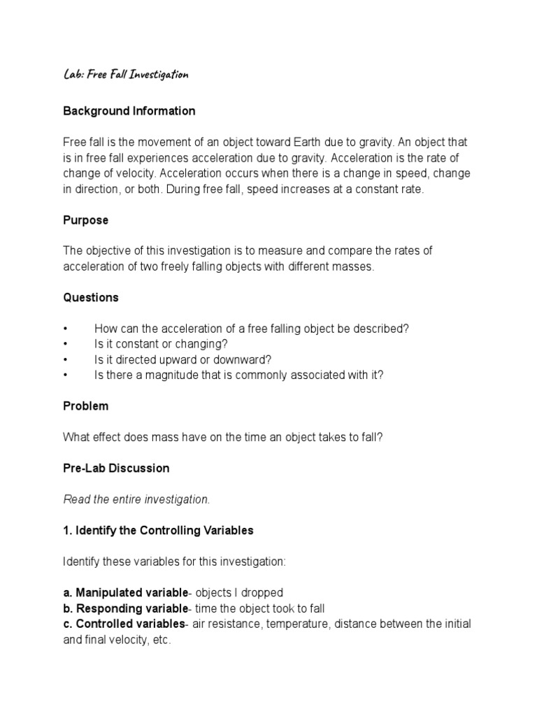Free Fall Acceleration Experiment | PDF | Acceleration | Gravity