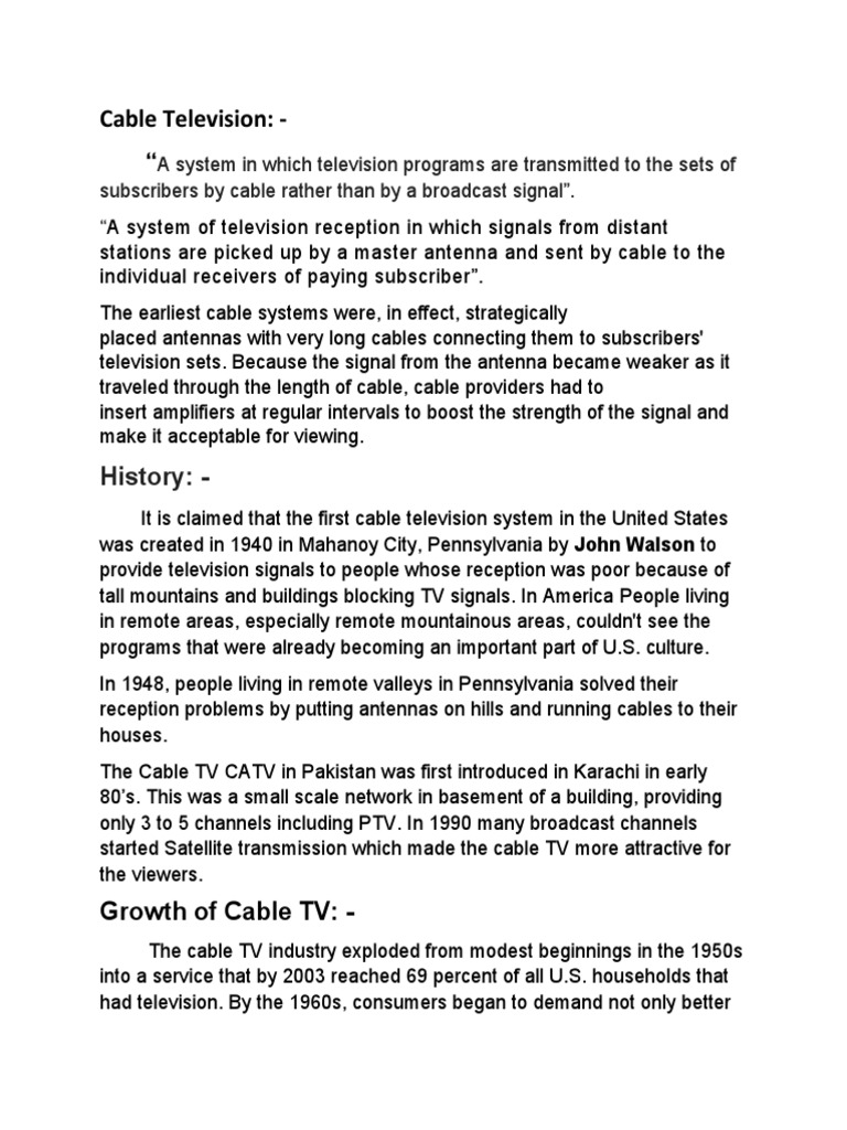 Cable Television: - ": History | PDF | Cable Television | Broadcast ...