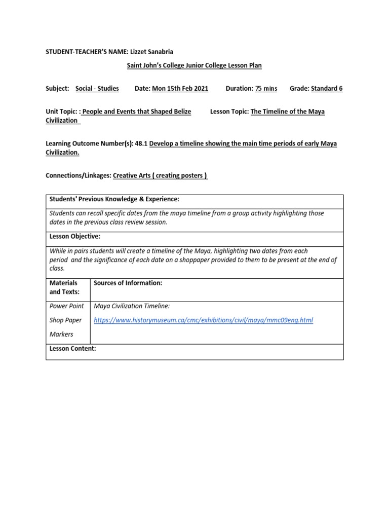 History Lesson Plan STD 6 | PDF | Maya Civilization | Mesoamerica