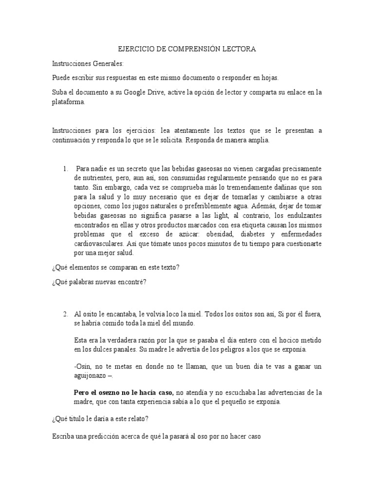 1ro. Ejercicio de Comprensión Lectora | PDF | Refresco | Robo