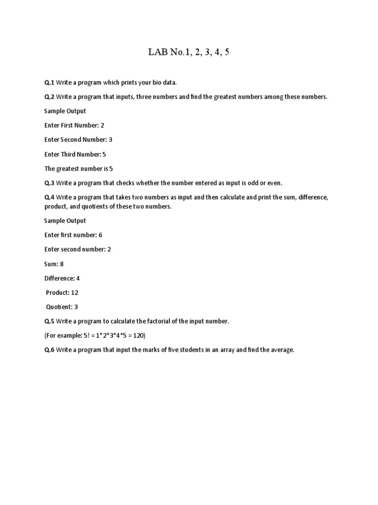 LAB No.1, 2, 3, 4, 5 | PDF