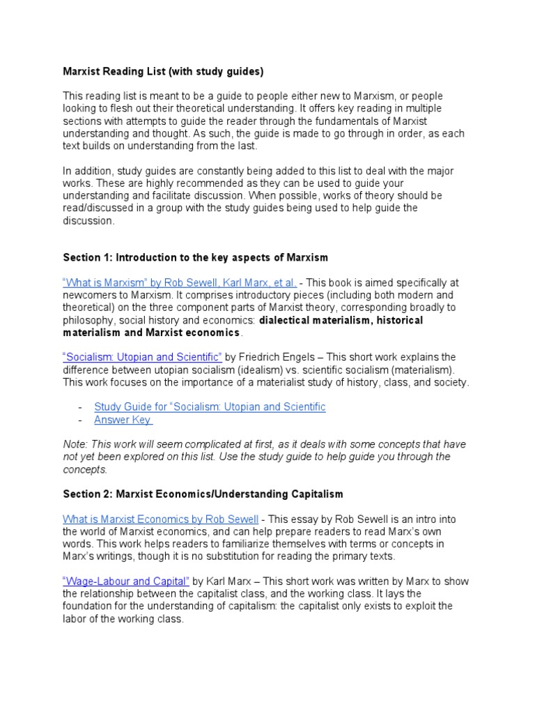 Marxist Reading Plan 1 | PDF | Marxism | Communism