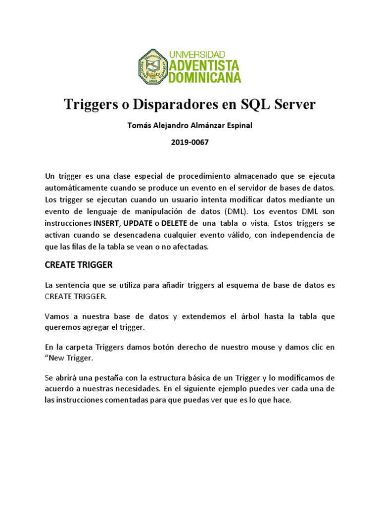 Triggers o Disparadores en SQL Server | PDF | SQL | Gestión de ...