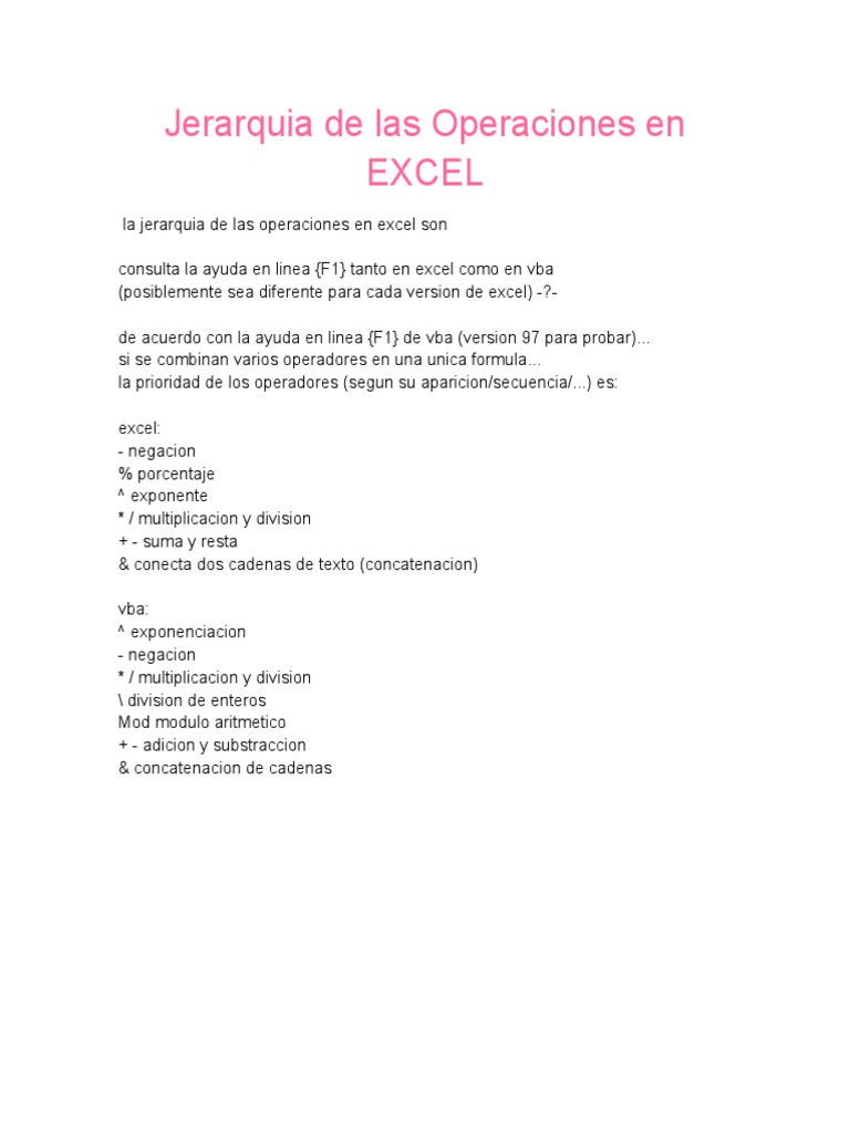 Jerarquia de Las Operaciones en EXCEL | PDF