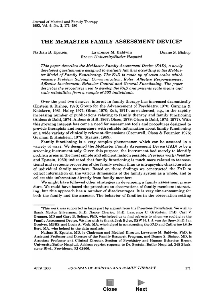 The Mcmaster Family Assessment Device : 503 Individuals | PDF | Mental ...
