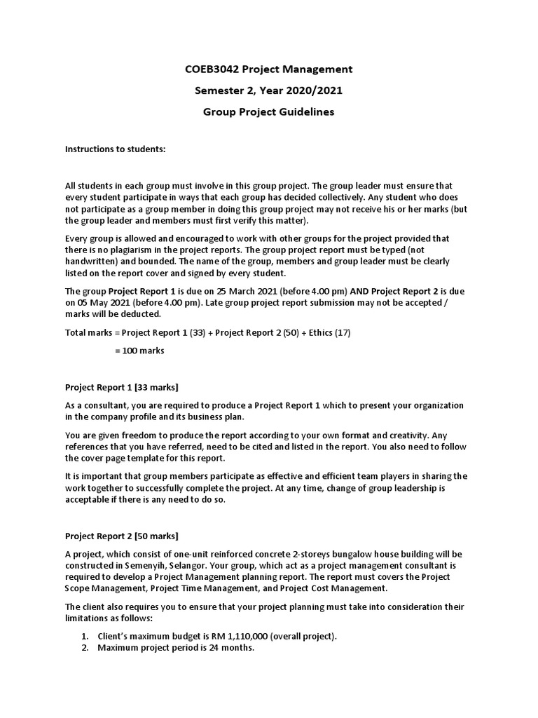 COEB3042 Project Management Semester 2, Year 2020/2021 Group Project ...