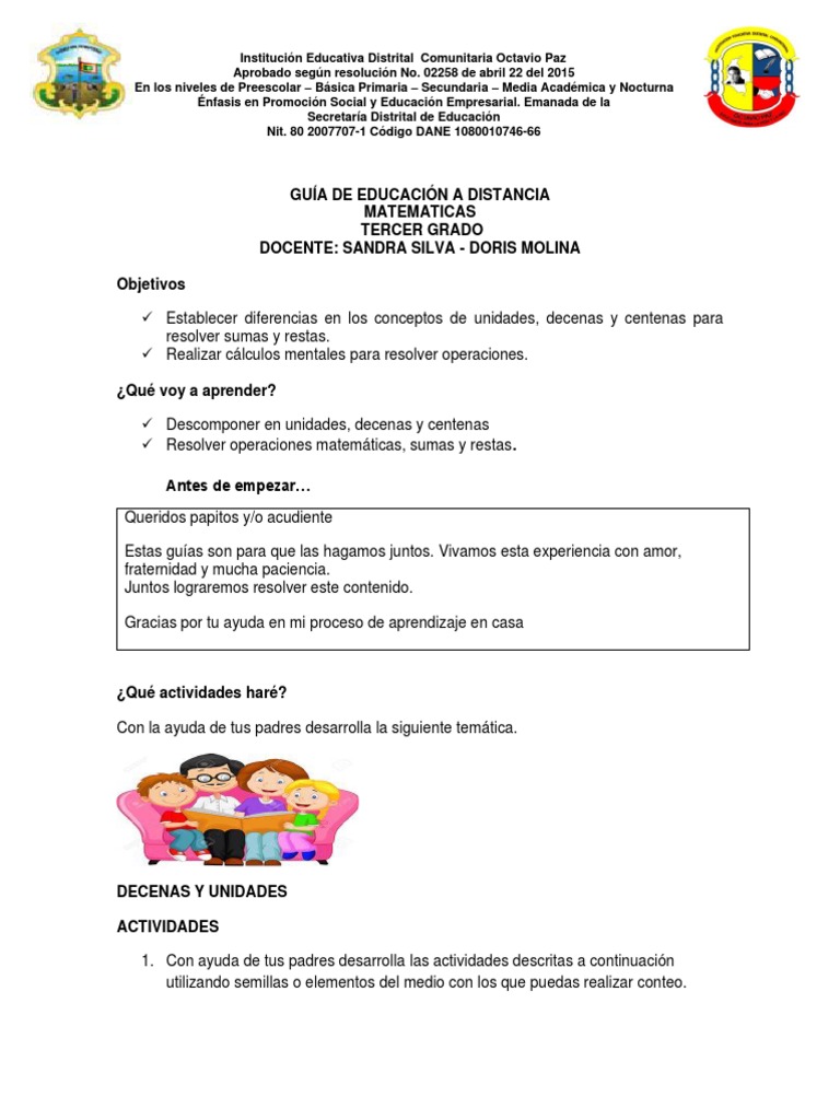 Guía Matemáticas 3er Grado: Unidades y Decenas | PDF | Educación de la ...