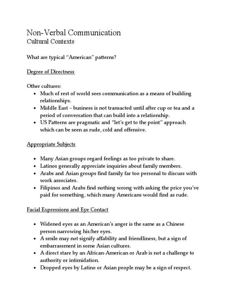 Non Verbal Cultural Cues 1 | PDF | Nonverbal Communication | Communication