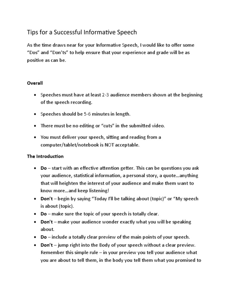 Tips For A Successful Informative Speech - Prof Ali | PDF | Nonverbal ...