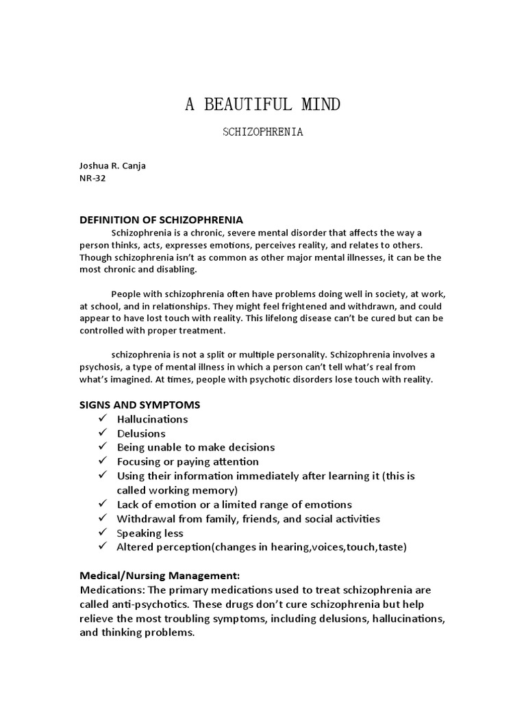 A Beautiful Mind Schizophrenia