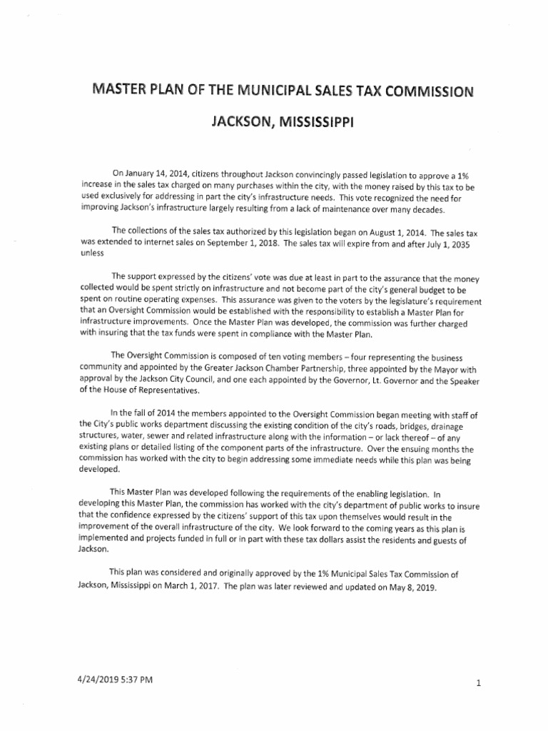 City of Jackson 1% Sales Tax Commission Master Plan Dated 2019 | PDF
