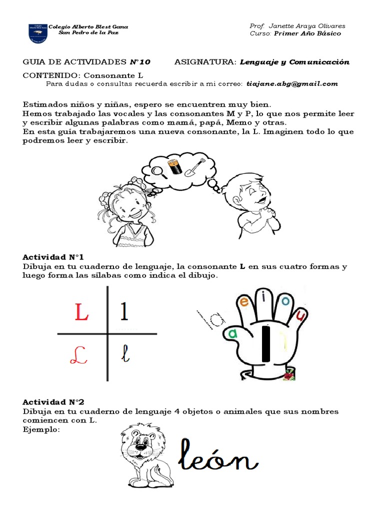 Actividades para Trabajar Consonante L | PDF | Artes del Lenguaje y ...