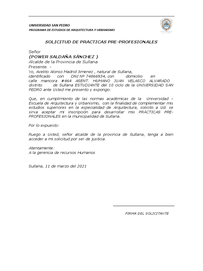 Solicitud para Practicas | PDF