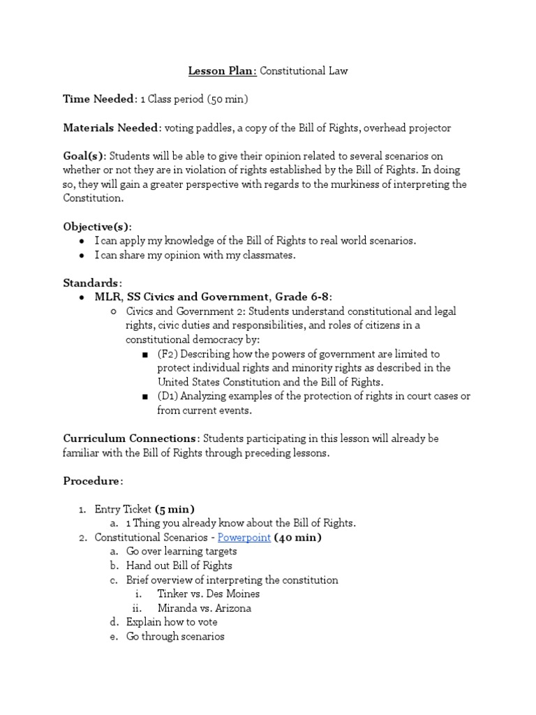 Constitutional Law Lesson Plan | PDF | Politics | Social Science