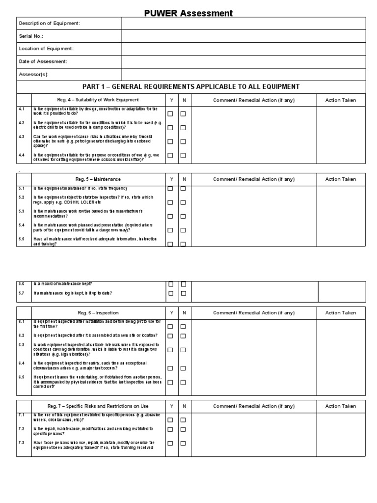 PUWER Compliance Assessment: Evaluating Equipment Safety in Accordance ...