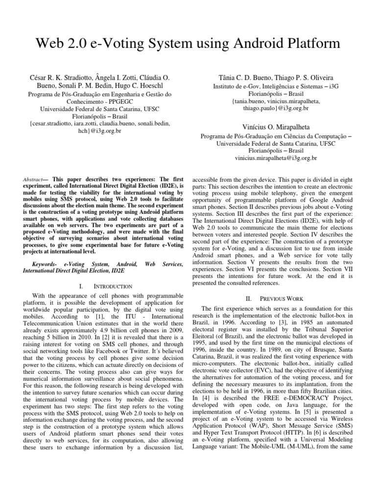 Web 2.0 E-Voting System Using Android Platform | PDF | Electronic Voting | Web Application
