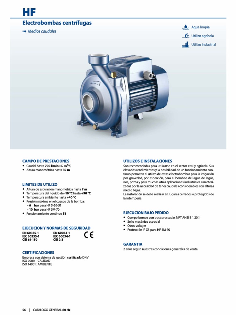 HF 70B Pedrollo | PDF | Bomba | Metrología