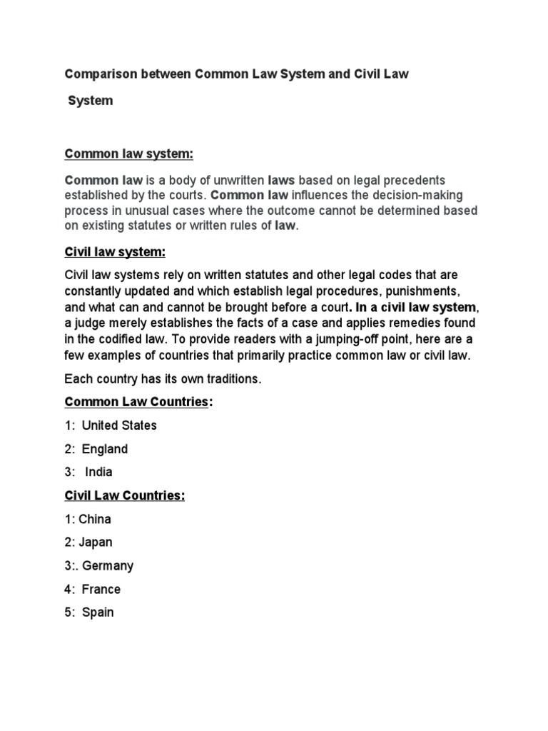 Comparison Between Common Law System and Civil Law System | PDF ...