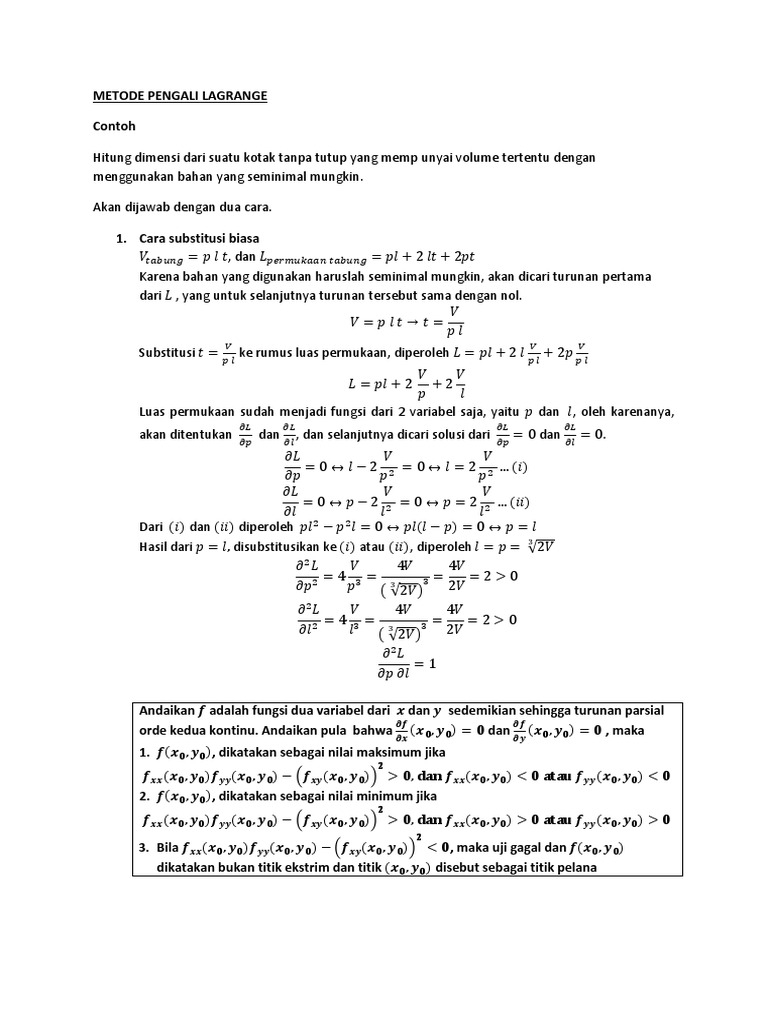 Materi Minggu 6. Contoh Soal Metode Pengali Lagrange | PDF
