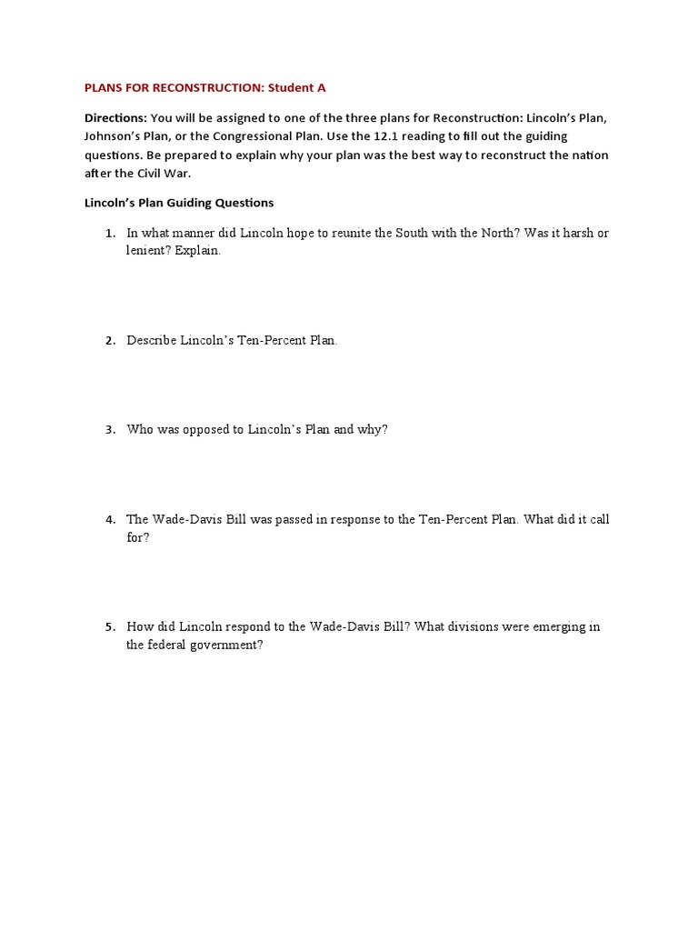 Lincoln's Ten Percent Plan Overview | PDF | Reconstruction Era ...